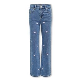 Weite Jeans KIDS Only "KMGJUICY WIDE LEG HEART EMB JEANS NOOS", M&auml;dchen, Gr. 92, N-Gr, light medium blau denim aop:pink heart embroidery, Denim/Jeans, Obermaterial: 98% Baumwolle, 2% Elasthan, weit normal, Jeans