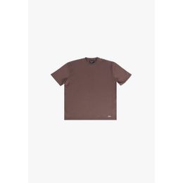 T-Shirt DROPSIZE "Dropsize HEAVY OVERSIZE METAL PATCH T-SHIRT", Jungen, Gr. L, braun (acid washed braun), 100% Baumwolle, unifarben, oversize, Rundhals, Shirts T-Shirt