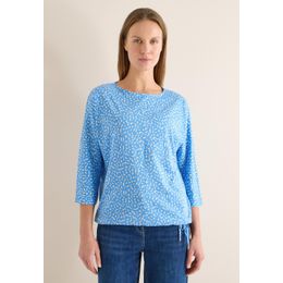 3/4-Arm-Shirt Cecil, Damen, Gr. L (42), fountain blau, Web, 50% Modal, 50% Baumwolle, gemustert, comfort fit normal, U-Boot-Ausschnitt, abgesteppt, Shirts 3/4-Arm-Shirt, Jersey