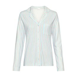 Pyjamaoberteil s.Oliver, Damen, Gr. 32/34, blau, rosa gestreift, Single Jersey, Obermaterial: 50% Baumwolle, 50% Viskose, gestreift, mehrfarbig, bequem h&uuml;ftlang, V-Ausschnitt, eingesetzt abgesteppte Kante, Shirts, mit sch&ouml;nen Kn&ouml;pfen mit Logo Druck