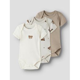 Kurzarmbody name it "NBNBODY 3P SS PUMICE BEAR NOOS", Jungen, Gr. 86, N-Gr, pumice stone, Feinripp, Obermaterial: 100% Baumwolle, bedruckt, unifarben, Bodys