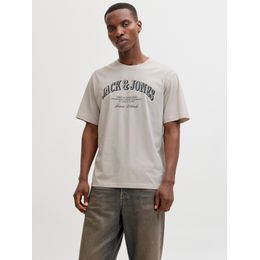 Jack & Jones Rundhalsshirt JACK & JONES "JJEDENVER GRAPHIC TEE SS O-NECK SN", Jungen, Gr. L, moonbeam, Jersey, Obermaterial: 100% Baumwolle, bedruckt, Rundhals, Shirts Rundhalsshirt, mit Logobranding