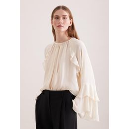 Schlupfbluse Seidensticker, Damen, Gr. L (40), off, wei&szlig;, 100% Polyester, unifarben, relaxed fit, Rundhals, Blusen Schlupfbluse, 1/1 Rundhals Uni