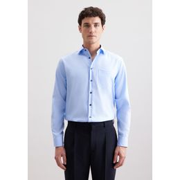 Businesshemd Seidensticker "Schwarze Rose", Herren, Gr. XL (43), verl&auml;ngerte &Auml;rmell&auml;ngen, blau, 100% Baumwolle, unifarben, regular fit, 2-Knopf-Manschette, Hemden, Regular 1/1 Extra lang Kentkragen Uni