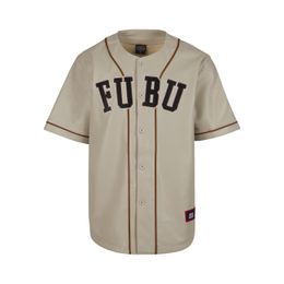 T-Shirt Fubu "Fubu Herren FM233-007-1 Fubu College Leather Baseball Jersey", Jungen, Gr. M, beige (creme, schwarz, braun), 100% Polyurethan, unifarben, normal, V-Ausschnitt, Shirts T-Shirt