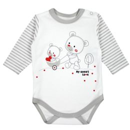 Langarmbody TUPTAM "Set Baby Bekleidungsset Langarmbody Hose M&uuml;tze3 teilig", Jungen, Gr. 68, N-Gr, grau (streifenmuster grau, b&auml;rchen herz), Obermaterial: 100% Baumwolle CO., Bodys