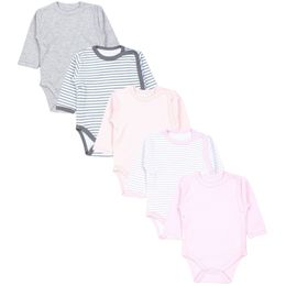 Langarmwickelbody TUPTAM "Wickelbody Baby Langarm Wickelbody im 5er Set", Jungen, Gr. 56, N-Gr, grau (streifen puderrosa hellgrau), Obermaterial: 100% Baumwolle CO., Bodys