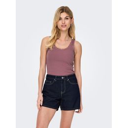 Tanktop Only "ONLSARA &ndash; Tanktop mit Spitzendetail am Ausschnitt", Damen, Gr. XS, rose braun, Jersey, Obermaterial: 94% Baumwolle, 6% Elasthan, unifarben, regular fit normal, Rundhals, Tops Tanktop, Baumwollmischung, regular fit