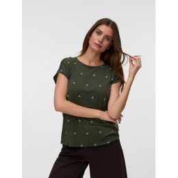 V&eacute;ro Moda Kurzarmshirt VERO MODA "VMAVA SS TOP MULTI AOP NOOS", Damen, Gr. L, gr&uuml;n (forest night aop:star oil gr&uuml;n), Jersey, Obermaterial: 95% Lyocell, 5% Elasthan, bedruckt, regular fit normal, Rundhals, Shirts, Materialmix, regular fit