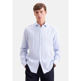 Leinenhemd Seidensticker "Schwarze Rose", Herren, Gr. XL (44), normale &Auml;rmell&auml;ngen, hellblau, 100% Leinen, gestreift, regular fit, 2-Knopf-Manschette, Hemden, Regular 1/1 Kentkragen Gestreift