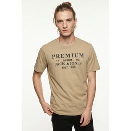 Jack & Jones T-Shirt JACK & JONES "JPRBLUCALVIN SS TEE FST", Jungen, Gr. S, beige (mermaid), Jersey, Obermaterial: 100% Baumwolle, bedruckt, regular fit normal, Rundhals, Shirts T-Shirt