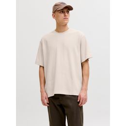 Jack & Jones Rundhalsshirt JACK & JONES "JJEHARRISON STRUCTURE TEE SS O-NECK LN", Jungen, Gr. L, beige (moonbeam), Jersey, Obermaterial: 100% Baumwolle, unifarben, Rundhals, Shirts Rundhalsshirt, mit Rundhalsusschnitt