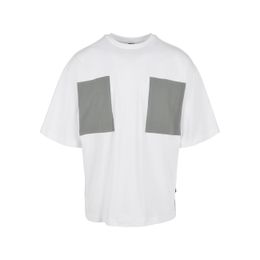 Kurzarmshirt Urban Classics "Urban Classics Herren Big Double Pocket Tee", Jungen, Gr. M, wei&szlig;, asphalt, 100% Baumwolle, mehrfarbig, oversize, Rundhals, Shirts