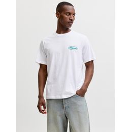 Jack & Jones T-Shirt JACK & JONES "JORRIVIERA VINTAGE POSTER BACK TEE SS CN", Jungen, Gr. L, hellwei&szlig;, Jersey, Obermaterial: 100% Baumwolle, bedruckt, regular fit normal, Rundhals, gerader Abschluss, Shirts T-Shirt, mit Print