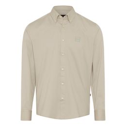 Langarmhemd BOSS Orange "Ricoplus M", Herren, Gr. 4XL, N-Gr, light beige271, Web, Obermaterial: 100% Baumwolle, unifarben, regular fit normal, Rundhals, Manschette, Hemden, Button-down-Kragen, Regular Fit, reine Baumwolle