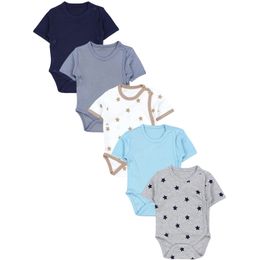 Kurzarmwickelbody TUPTAM "Wickelbody Baby Jungen Kurzarm Wickelbody 5er Set", Jungen, Gr. 62, N-Gr, blau (sterne beige navy uni grau uni sterne uni t&uuml;rkis uni), Obermaterial: 100% Baumwolle CO., Bodys