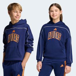 Kapuzensweatshirt adidas Sportswear "STADIUM HOODY MIT SCHRIFTZUG", M&auml;dchen, Gr. 164, blau (dunkelblau, pure orange), Obermaterial: 70% Baumwolle, 30% Polyester, angesetztes B&uuml;ndchen, Sweatshirts