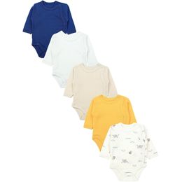 Langarmwickelbody TUPTAM "Wickelbody Baby Langarm Wickelbody 5er Pack", Jungen, Gr. 50, N-Gr, gelb (gelb_blau_beige_tiere_grau), Obermaterial: 100% Baumwolle CO., Bodys