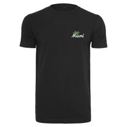 T-Shirt MisterTee "MisterTee Herren Miami Palm Tree EMB Tee", Jungen, Gr. S, schwarz, 100% Baumwolle, normal, Rundhals, Shirts T-Shirt