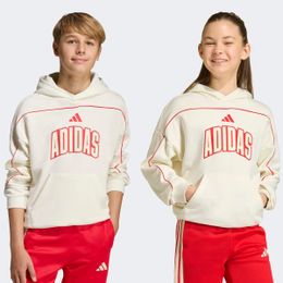 Kapuzensweatshirt adidas Sportswear "STADIUM HOODY MIT SCHRIFTZUG", M&auml;dchen, Gr. 140, beige (sanftes wei&szlig;, pure ruby), Obermaterial: 70% Baumwolle, 30% Polyester, angesetztes B&uuml;ndchen, Sweatshirts