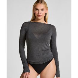 Hunkem&ouml;ller Pyjama HUNKEM&Ouml;LLER "super soft Boatneck shirt with Cashmere", Damen, Gr. L, grau, 85% Modal, 10% Kaschmirwolle, 5% Elasthan, Homewear-Sets Pyjama