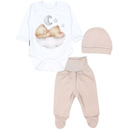 Langarmbody TUPTAM "Set Baby Bekleidungsset Langarmbody Hose M&uuml;tze3 teilig", Jungen, Gr. 50, N-Gr, braun (b&auml;rchen auf der wolke wei&szlig; beige), Obermaterial: 100% Baumwolle CO., Bodys