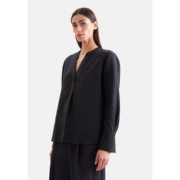 Klassische Bluse Seidensticker, Damen, Gr. XL (42), schwarz, 100% Leinen, unifarben, regular fit, V-Ausschnitt, Blusen Bluse, Tunika Uni