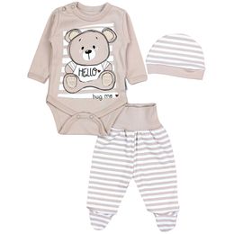 Langarmbody TUPTAM "Set Baby Bekleidungsset Langarmbody Hose M&uuml;tze3 teilig", Jungen, Gr. 62, N-Gr, blau (teddyb&auml;r beige), Obermaterial: 100% Baumwolle CO., Bodys
