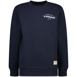 Sweater Vingino, Jungen, Gr. 152, blau (midnight blau), Obermaterial: 100% Baumwolle, bedruckt, normal h&uuml;ftbedeckend, Rundhals, Flachstrickb&uuml;ndchen, Sweatshirts Sweater, mit Logo-Print, for boys
