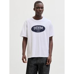 Jack & Jones Rundhalsshirt JACK & JONES "JJEDOVER DENIM TEE SS O-NECK SN", Jungen, Gr. L, wei&szlig;, Jersey, Obermaterial: 100% Baumwolle, bedruckt, Rundhals, Shirts Rundhalsshirt, mit Logobranding
