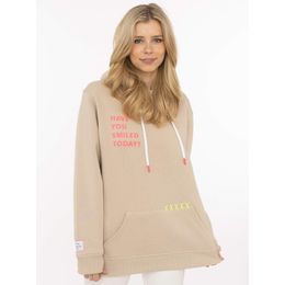 Hoodie Zwillingsherz "Smile Cross", Damen, Gr. L/XL, pure cashmere, Sweatware, Obermaterial: 50% Baumwolle, 50% Polyester, Sweatshirts Hoodie, Statement Schriftzug, Stickerei, Kapuze, K&auml;ngurutasche