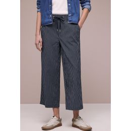 Stoffhose Street One, Damen, Gr. 44, L&auml;nge 26, tiefblau, Web, 57% Baumwolle, 42% Polyester, 1% Elasthan, gestreift, loose fit 7/8-L&auml;nge, Hosen Stoffhose, High Waist