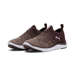 Slip-On Sneaker Puma "SOFTRIDE REMI SLIP-ON KNIT WN'S", Damen, Gr. 37,5, chocolate fondue, mouse gray, mauve glow, Textil, Schuhe, f&uuml;r Sport, mit SOFTFOAM+ D&auml;mpfung, aus gestricktem Textil