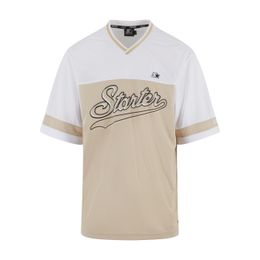 T-Shirt STARTER Black Label "Starter Black Label Starter V-Neck Mesh Tee", Jungen, Gr. L, dustysand, 100% Polyester, bedruckt, normal, V-Ausschnitt, Shirts T-Shirt