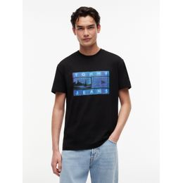 T-Shirt Tommy Jeans "TJM REGULAR PHOTO FLAG", Jungen, Gr. S, schwarz, Single Jersey, Obermaterial: 100% Baumwolle, regular fit, Rundhals, Shirts T-Shirt