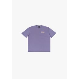 T-Shirt DROPSIZE "Dropsize HEAVY OVERSIZE MIRRORED LOGO T-SHIRT", Jungen, Gr. S, blau granite, 100% Baumwolle, bedruckt, oversize, Rundhals, Shirts T-Shirt