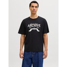 Jack & Jones Rundhalsshirt JACK & JONES "JJEDOVER DENIM TEE SS O-NECK SN", Jungen, Gr. M, schwarz, Jersey, Obermaterial: 100% Baumwolle, bedruckt, Rundhals, Shirts Rundhalsshirt, mit Logobranding