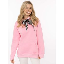 Hoodie Zwillingsherz "Leo Schleife", Damen, Gr. L/XL, pink, Sweatware, Obermaterial: 50% Baumwolle, 50% Polyester, Sweatshirts Hoodie, unifarben, Leomuster-Band an Kapuze vielseitig bind bar, K&auml;ngurutasche