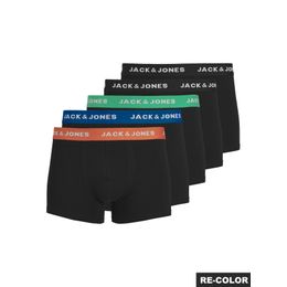 Jack & Jones Boxer JACK & JONES "JACHUEY im F&uuml;nferpack mit toniger Naht und elastischem Bund", Herren, Gr. L, 5 Stk., schwarz (summer gr&uuml;n pack:schwarz, schwarz, schwarz, schwarz), Jersey, Obermaterial: 95% Baumwolle, 5% Elasthan, bedruckt, unifarben mit Farbeinsatz, k&ouml;rpernah, Unterhosen, unifarben, modisch, eng anliegend, Baumwollmischung