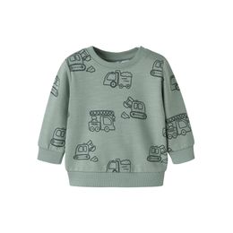 Sweatshirt name it "NBMKOMMA LS SWEAT UNB", Jungen, Gr. 80, gr&uuml;n milieu, Sweatware, Obermaterial: 95% Baumwolle, 5% Elasthan, bedruckt, regular fit normal, Rundhals, Rippb&uuml;ndchen, Sweatshirts Sweatshirt, Baumwollmischung, regular fit