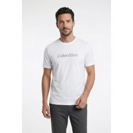 T-Shirt Calvin Klein, Jungen, Gr. M, wei&szlig; (hellwei&szlig;), Single Jersey, Obermaterial: 100% Baumwolle, unifarben, regular fit normal, Rundhals, abgesteppte Kante, Shirts T-Shirt, Logoschriftzug, Rundhalsausschnitt, Regular Fit, reine Baumwolle