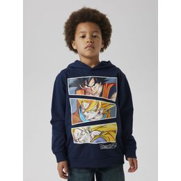 Kapuzensweatshirt name it "NKMJIL DRAGON NREG SWE WH BRU NOOS VDE", Jungen, Gr. 146/152, blau (navy blazer), Sweatware, Obermaterial: 60% Baumwolle, 40% Polyester, bedruckt, relaxed fit h&uuml;ftbedeckend, Rundhals, Rippb&uuml;ndchen, Sweatshirts
