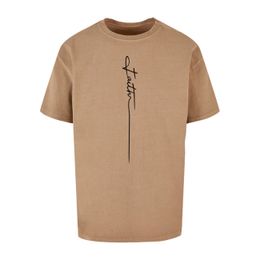 T-Shirt Merchcode "Merchcode Herren Faith Acid Washed Oversized Tee", Jungen, Gr. L, unionbeige, 100% Baumwolle, bedruckt, oversize, Rundhals, Shirts T-Shirt