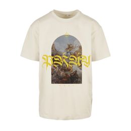 Kurzarmshirt "Upscale by Mister Tee Herren Pray Painting Oversize Tee", Jungen, Gr. XS, sand, 100% Baumwolle, UPSCALE BY MISTER TEE, unifarben, oversize, Rundhals, Shirts