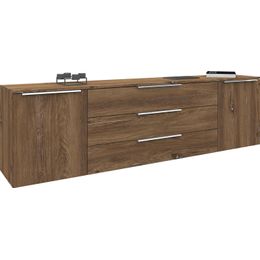 borchardt M&ouml;bel Sideboard BORCHARDT M&Ouml;BEL "Oliva, h&auml;ngend oder stehend mit Metallgriffen", braun (vintage eiche), B:200cm H:53cm T:35cm, Spanplatte, Sideboards, Sideboard, Breite 166 oder 200cm, 2 T&uuml;ren 3 Schubf&auml;cher