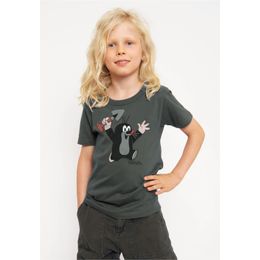 T-Shirt logoshirt "Der kleine Maulwurf - Juhu", Jungen, Gr. 140, grau, 100% Baumwolle, unifarben, normal, Rundhals, Shirts T-Shirt, mit buntem Print
