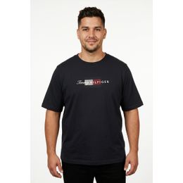 Tommy Hilfiger Big & Tall T-Shirt, Jungen, Gr. 4XL, schwarz (desert sky), Jersey, Obermaterial: 100% Baumwolle, TOMMY HILFIGER BIG & TALL, normal normal, Rundhals, Shirts T-Shirt, aus Jersey mit Flag-Grafik, Gro&szlig;e Gr&ouml;&szlig;en