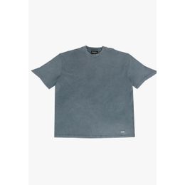T-Shirt DROPSIZE "Dropsize HEAVY OVERSIZE METAL PATCH T-SHIRT", Jungen, Gr. S, grau (acid vintage grau), 100% Baumwolle, unifarben, oversize, Rundhals, Shirts T-Shirt