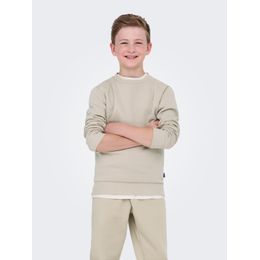 Sweatshirt ONLY & SONS JUNIOR "OSJCERES CREW NECK SWT NOOS", Jungen, Gr. 122/128, beige (silber lining), angeraute Sweatware, Obermaterial: 65% Baumwolle, 35% Polyester, unifarben, Basic, regular fit h&uuml;ftbedeckend, Rundhals, Rippb&uuml;ndchen, Sweatshirts Sweatshirt, Baumwollmischung, regular fit