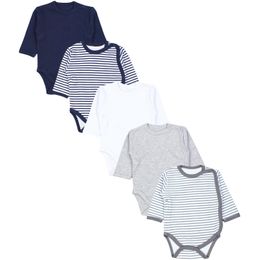 Langarmwickelbody TUPTAM "Wickelbody Baby Langarm Wickelbody im 5er Set", Jungen, Gr. 68, N-Gr, silber (streifenmix blau grau), Obermaterial: 100% Baumwolle CO., Bodys